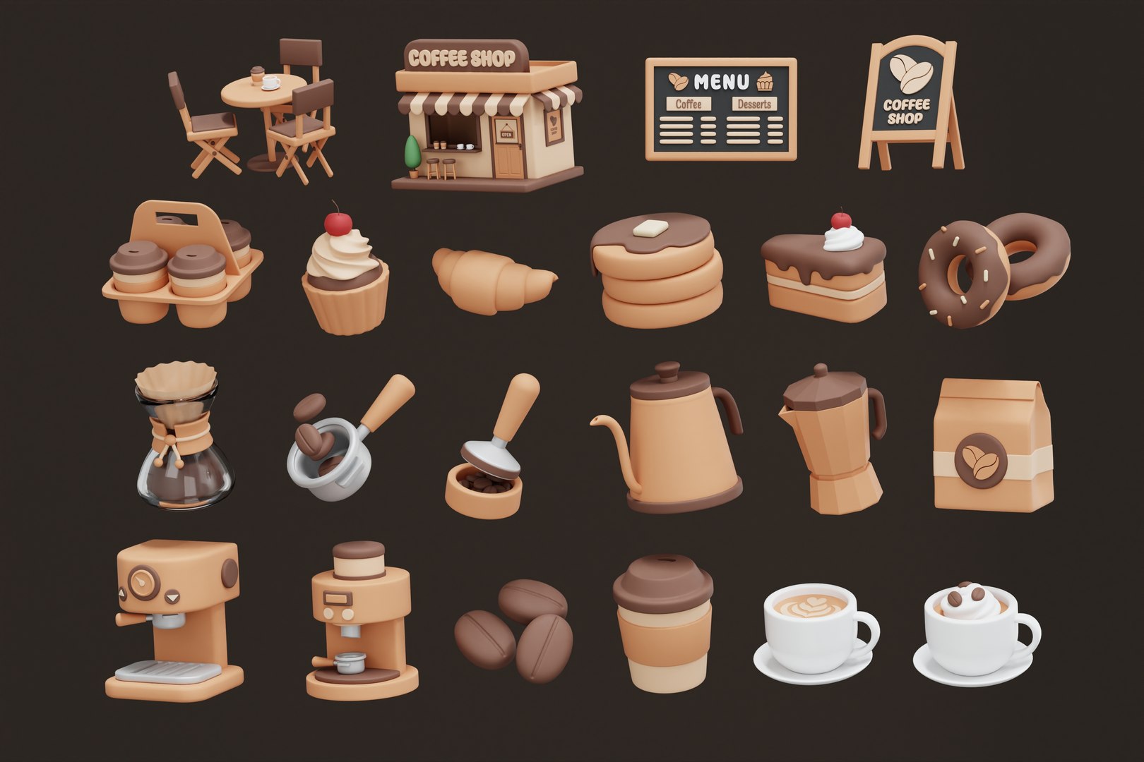 Coffee Shop 3D Icon Pack 3D - TurboSquid 2219872