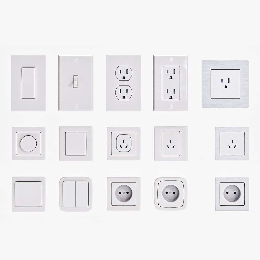 Power Outlets And Lights Switches Set 3D - TurboSquid 2468715