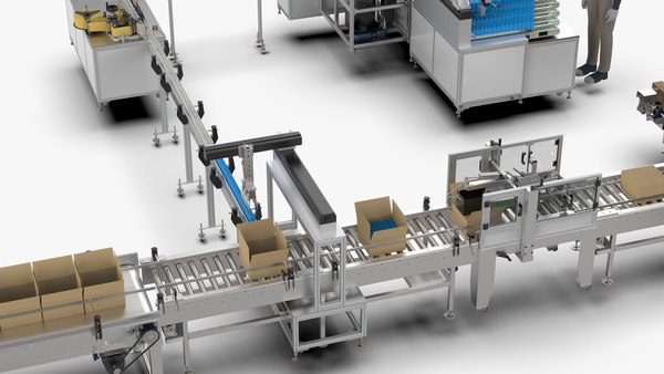 modelo 3d Automatic Loading and Unloading Filling Labeling and Palletizing Production Line ...
