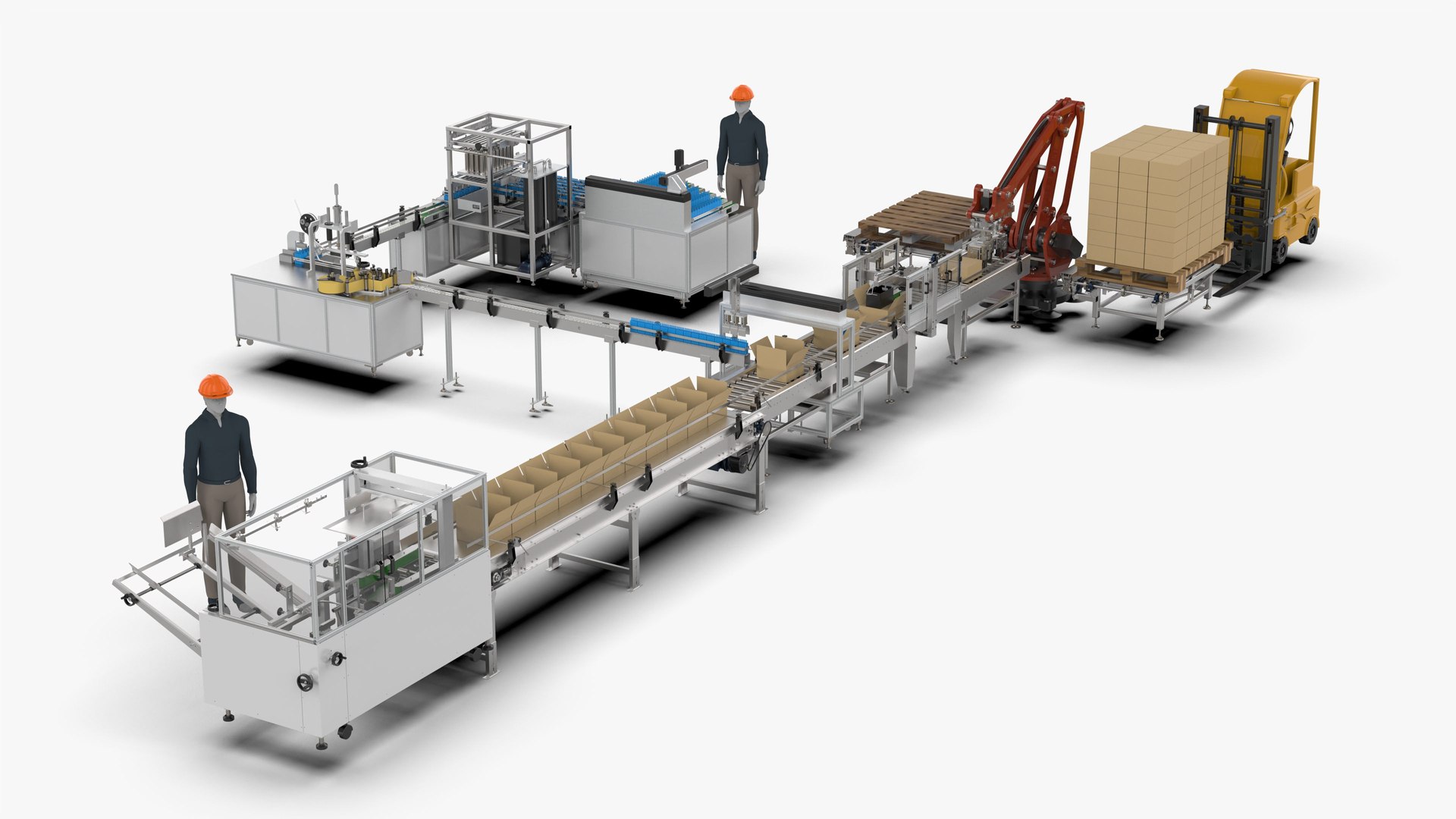 3D Model Automatic Loading And Unloading Filling Labeling And Palletizing Production Line ...