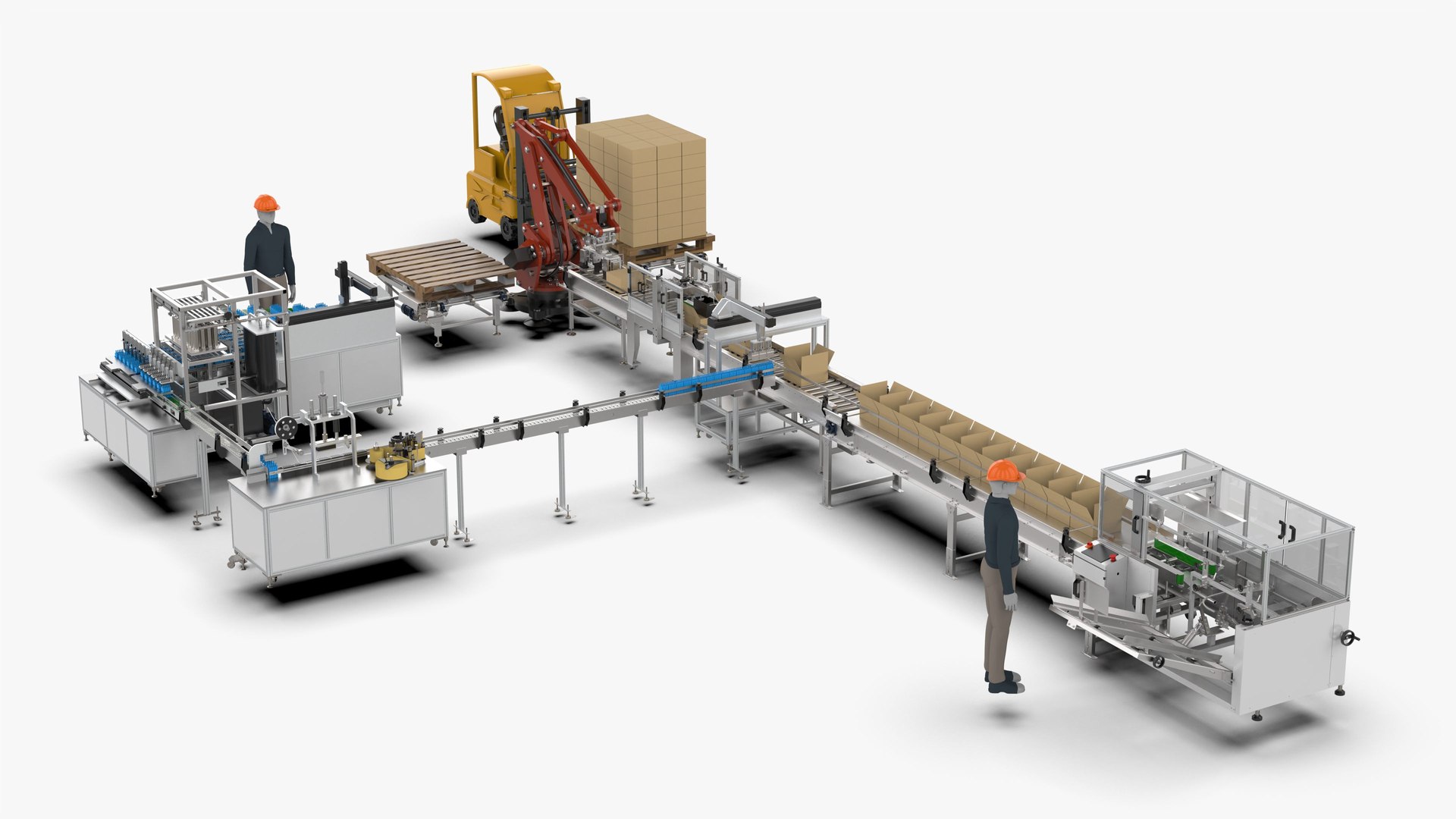 3D Model Automatic Loading And Unloading Filling Labeling And Palletizing Production Line ...