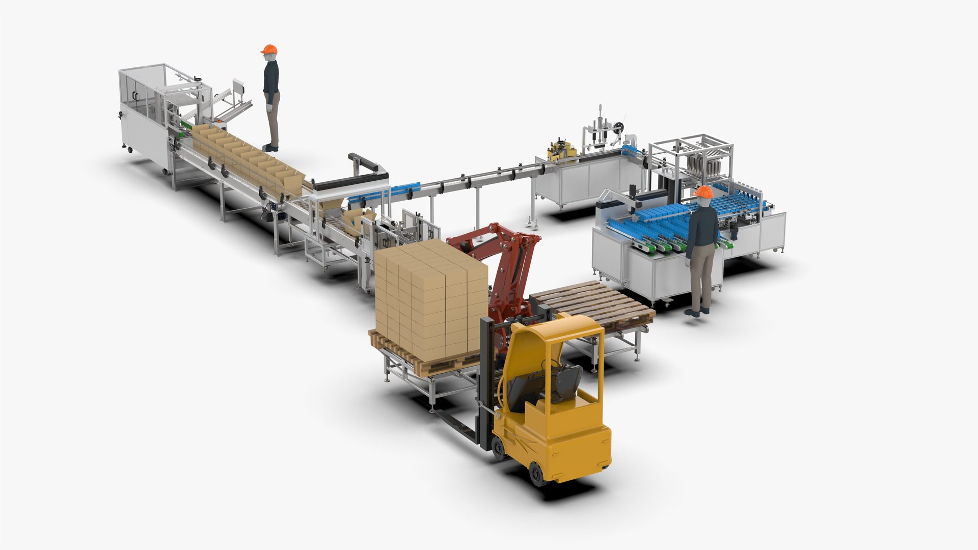 3D Model Automatic Loading And Unloading Filling Labeling And Palletizing Production Line ...