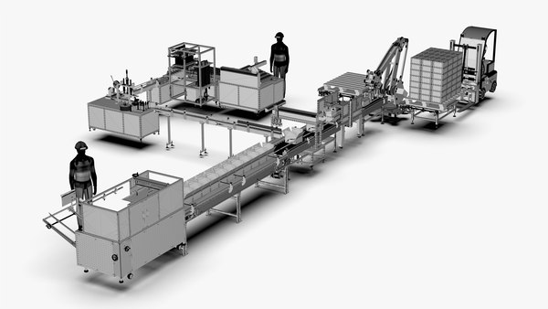 modelo 3d Automatic Loading and Unloading Filling Labeling and Palletizing Production Line ...