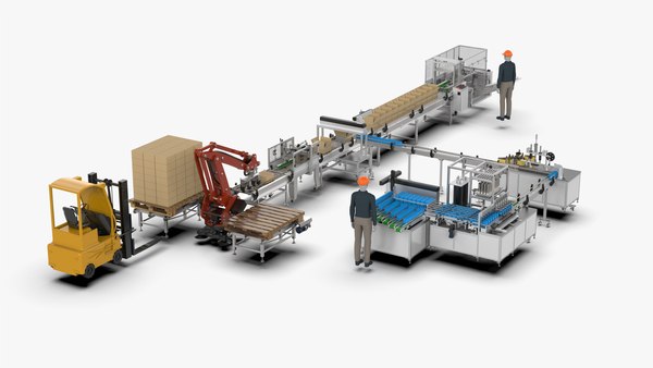 modelo 3d Automatic Loading and Unloading Filling Labeling and Palletizing Production Line ...