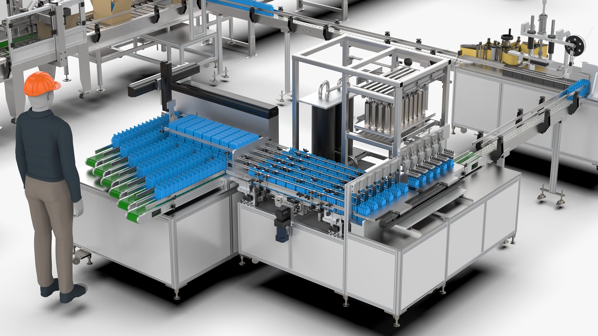 3D Model Automatic Loading And Unloading Filling Labeling And Palletizing Production Line ...