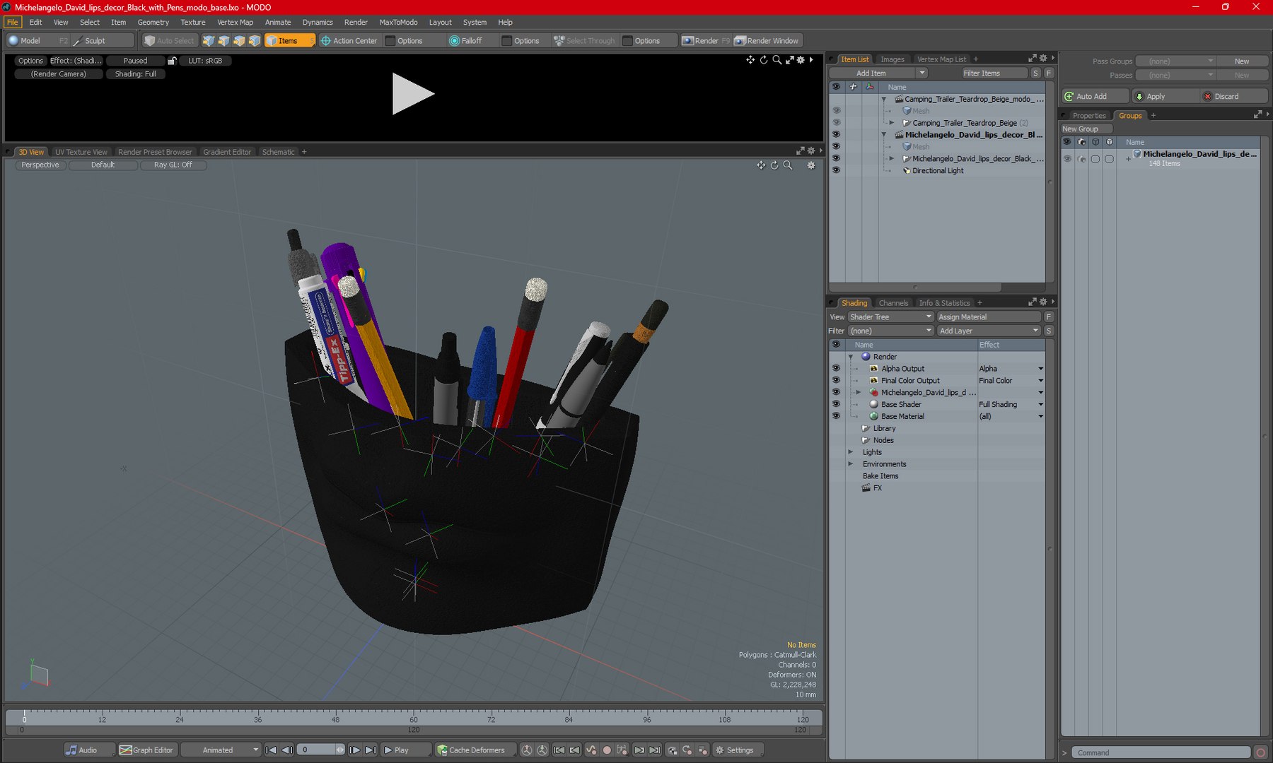 Michelangelo David Lips Decor Black With Pens 3D Model - TurboSquid 2270635