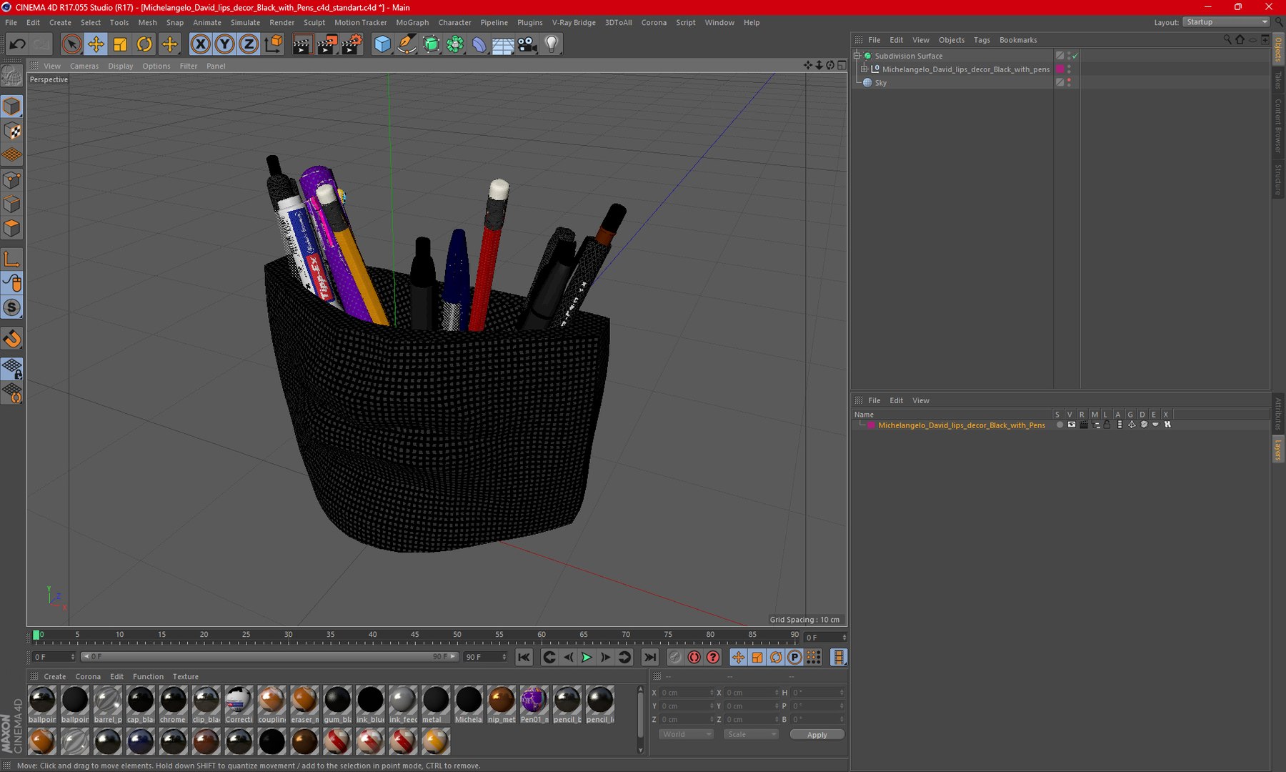 Michelangelo David Lips Decor Black With Pens 3D Model - TurboSquid 2270635