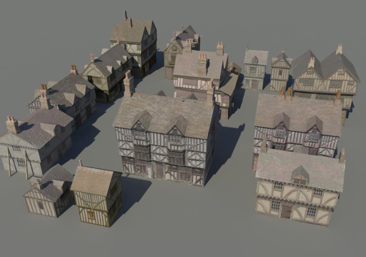 tudor medieval town houses 3d fbx