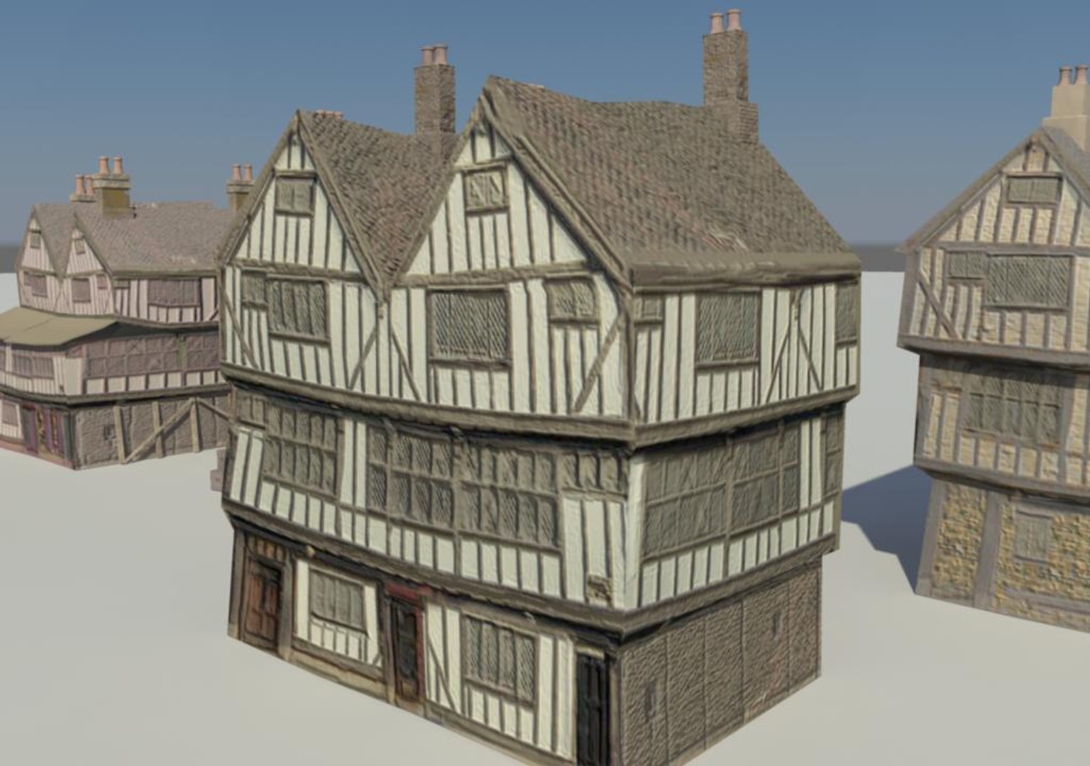 tudor medieval town houses 3d fbx