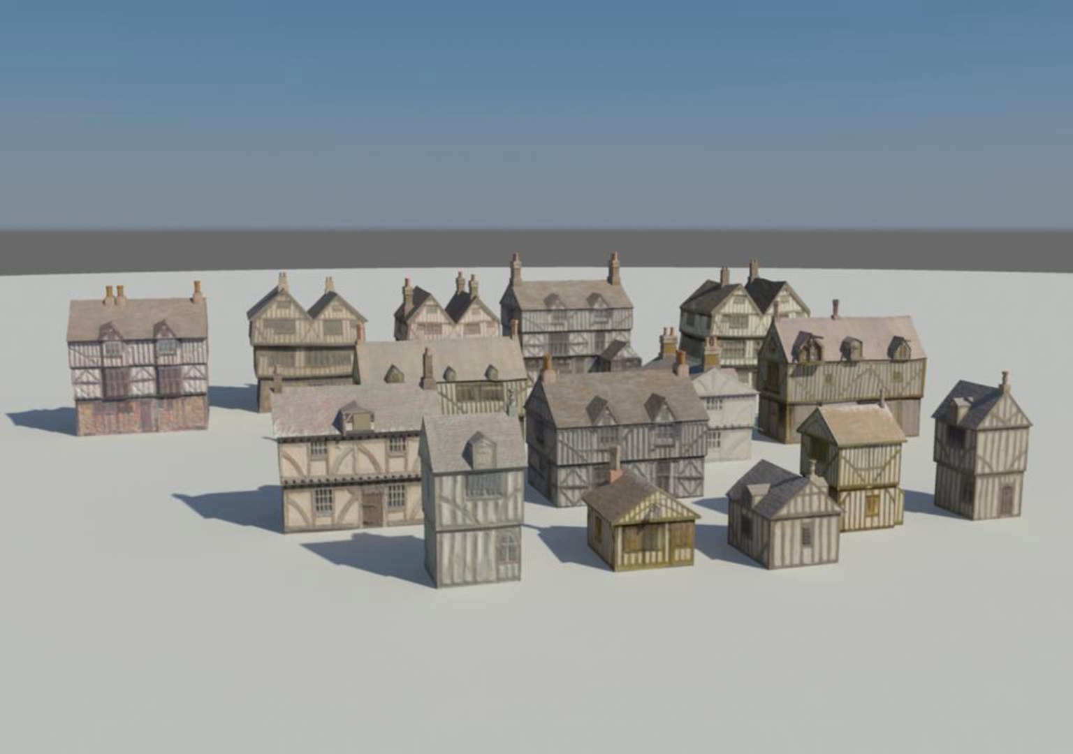 tudor medieval town houses 3d fbx