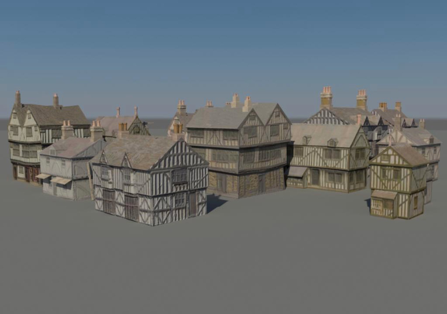 tudor medieval town houses 3d fbx