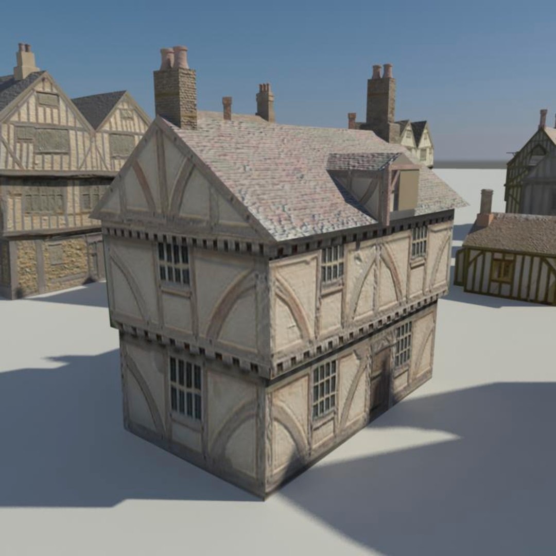 tudor medieval town houses 3d fbx