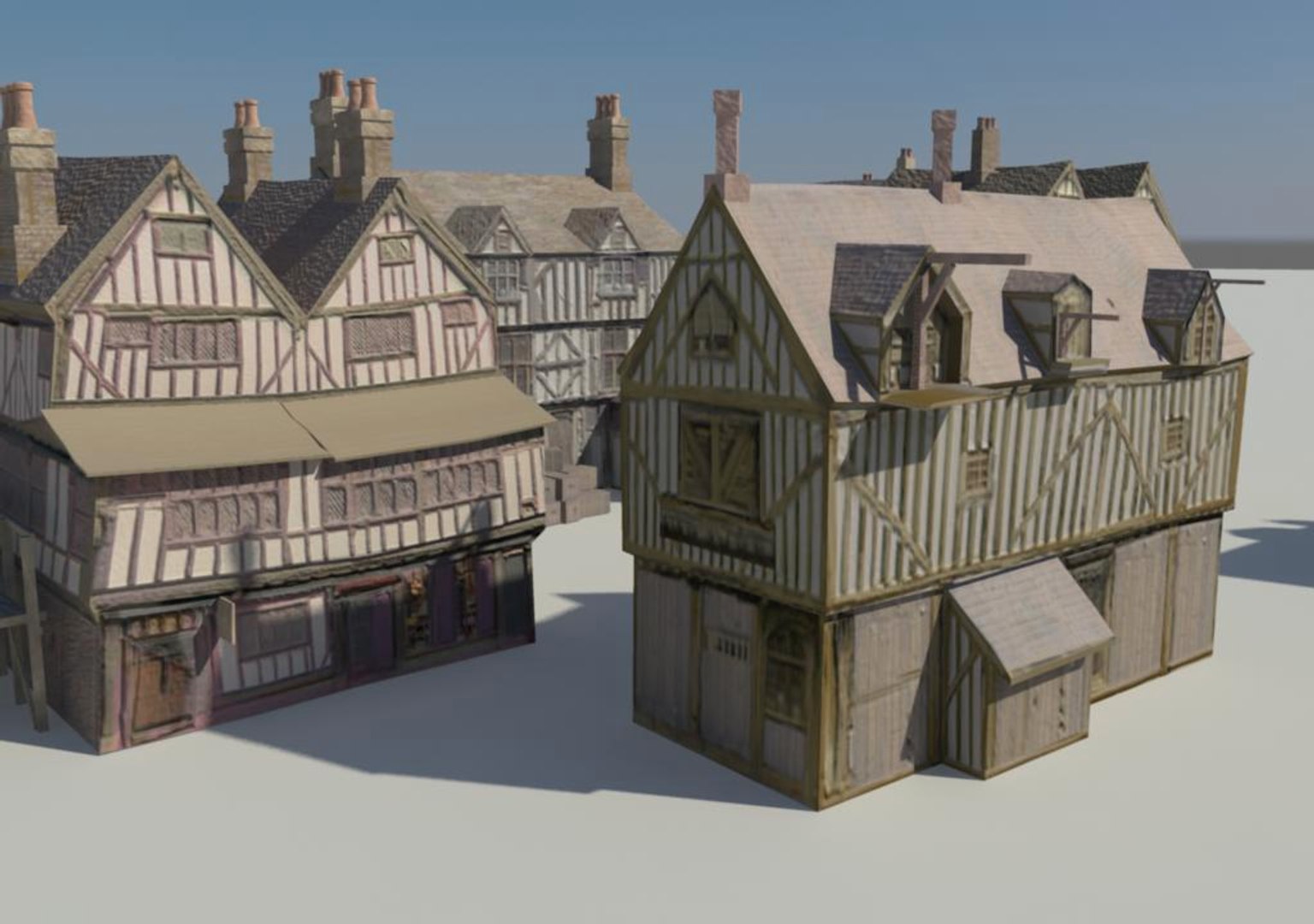 tudor medieval town houses 3d fbx