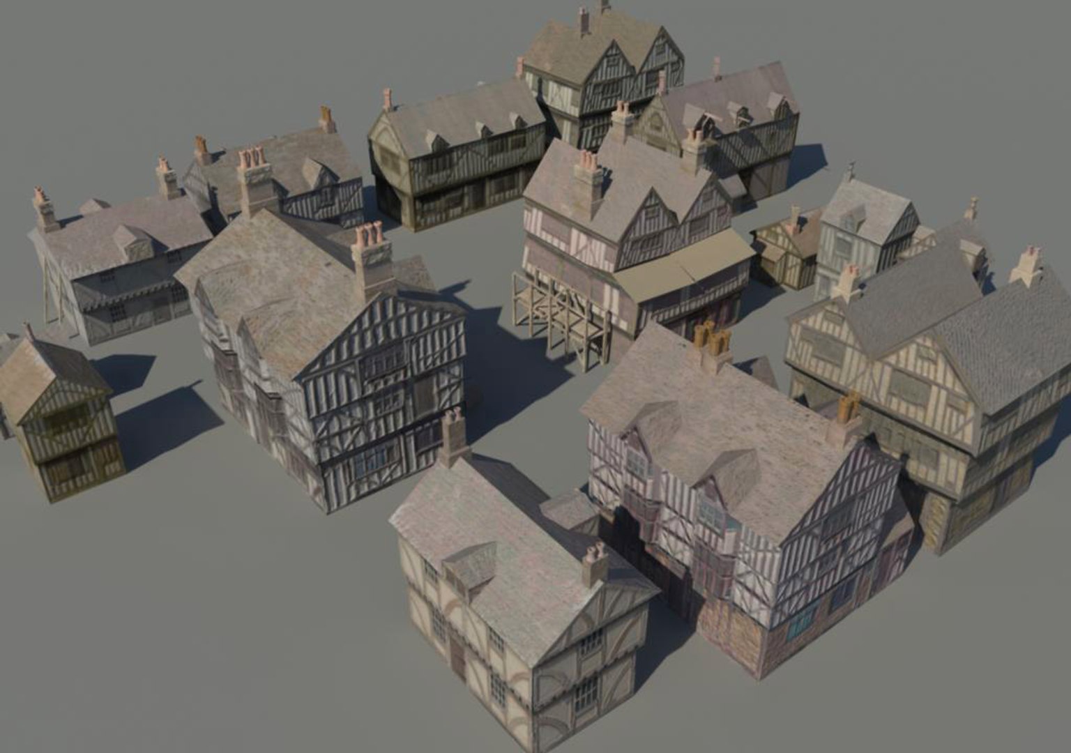 tudor medieval town houses 3d fbx