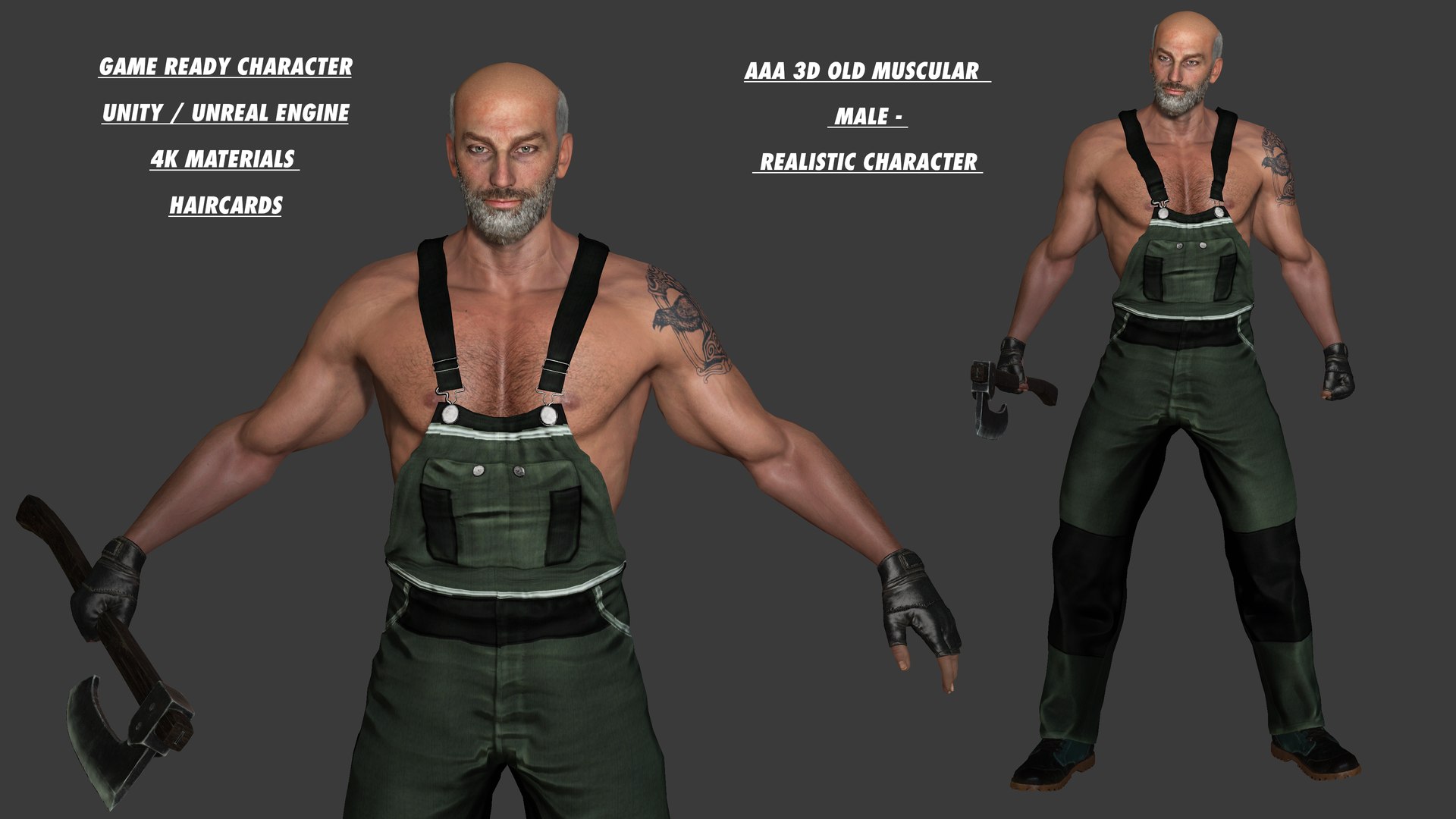3D AAA 3D REALISTIC MALE CHARACTER - OLD MUSCULAR MAN - TurboSquid 2051494