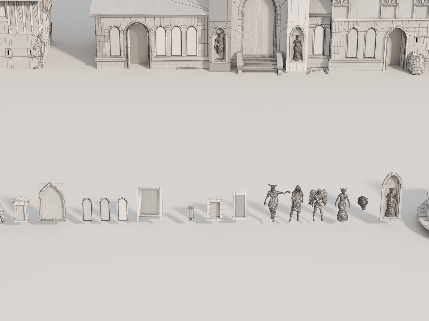 3D Medieval Gothic Cathedral Village Pack Modular Buildings Model ...