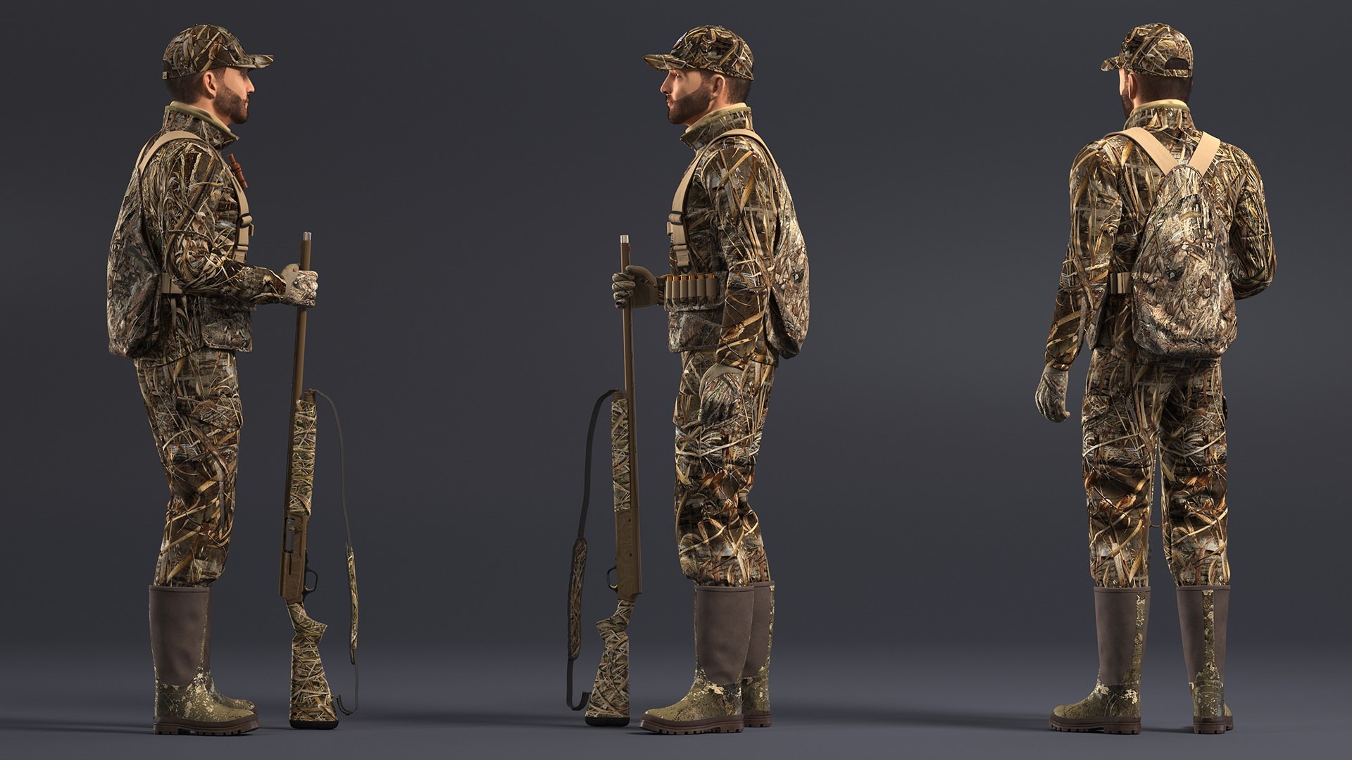 3D Man On Duck Hunt Standing In Grass Camo Fur - TurboSquid 1959533