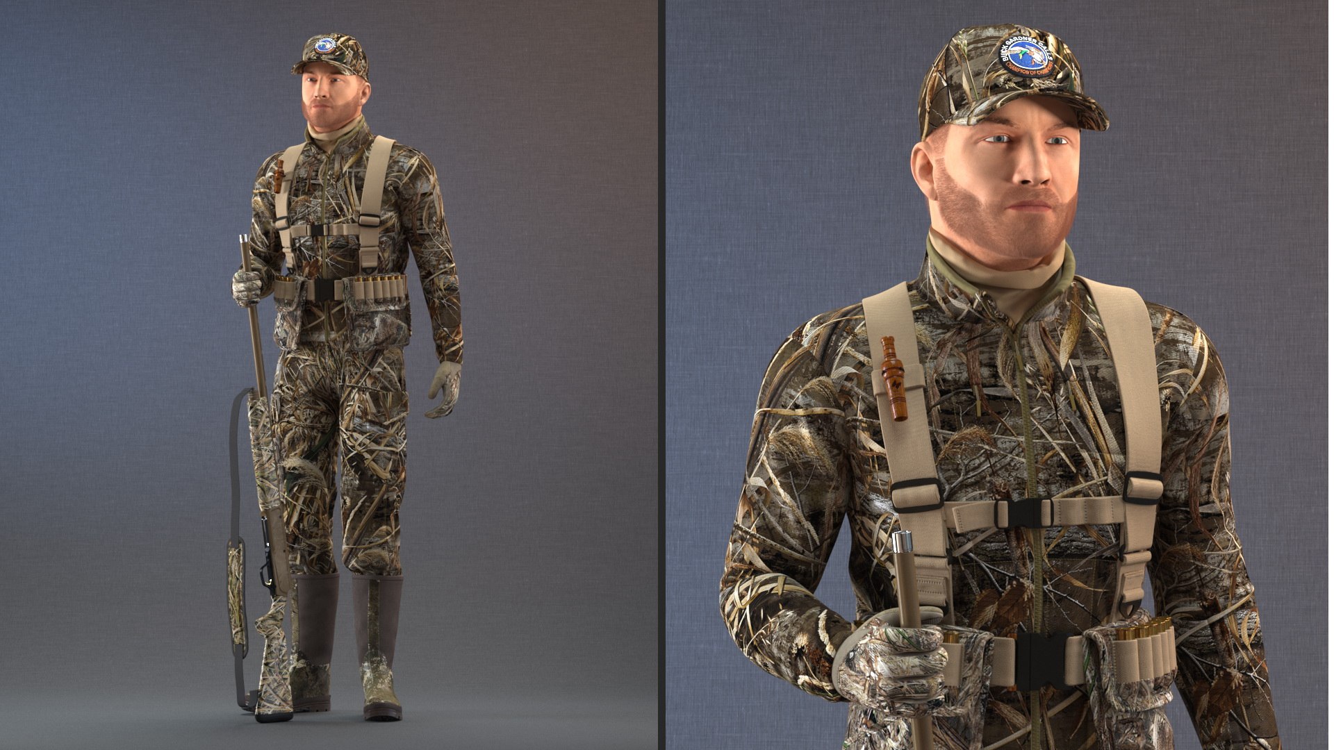 3D Man On Duck Hunt Standing In Grass Camo Fur - TurboSquid 1959533