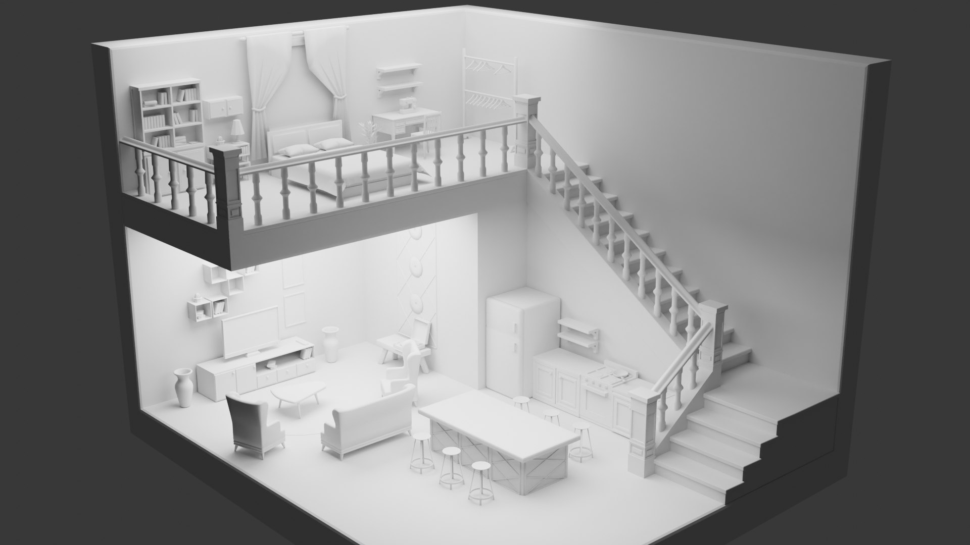 3D Model Interior Design Cartoon Style Low-poly 3D Model - TurboSquid ...