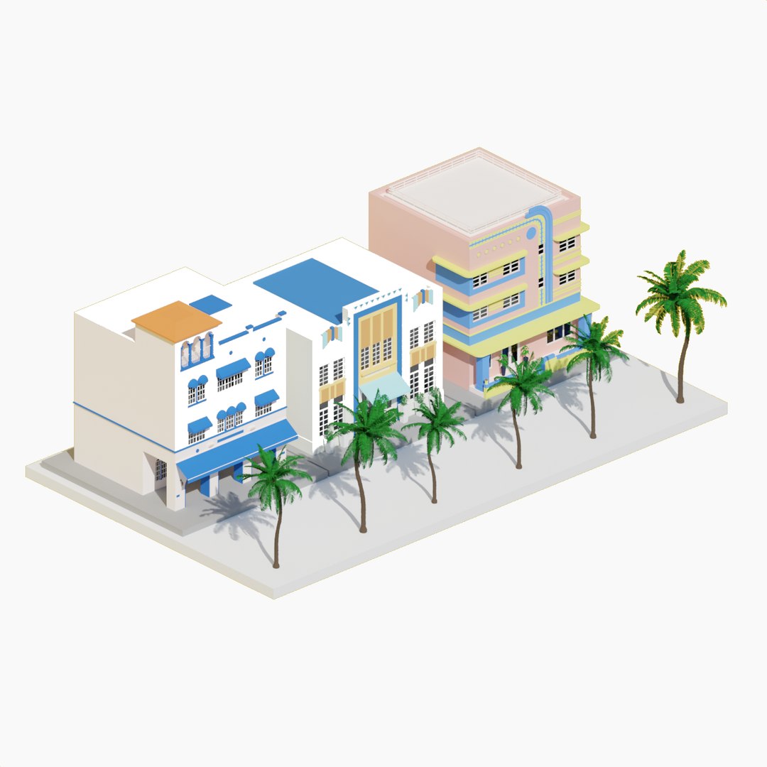 3D Low Poly Art Deco Buildings set 2 model - TurboSquid 1960999