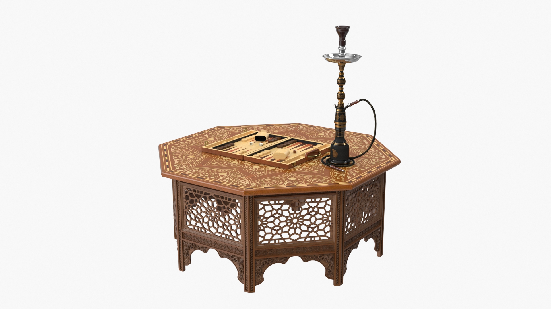 Oriental Wooden Table With Hookah And Backgammon 3D Model - TurboSquid ...