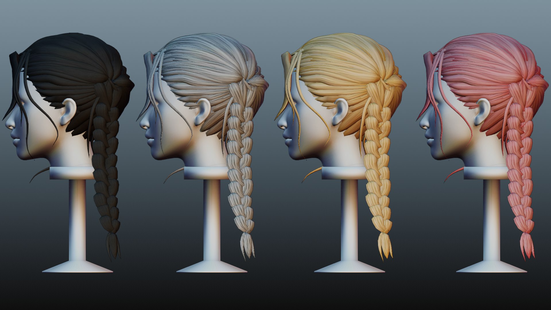 3D Female Hair Low Poly 4 Colors - TurboSquid 2141304