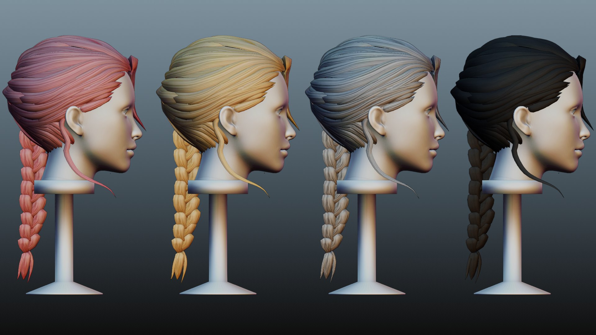 3D Female Hair Low Poly 4 Colors - TurboSquid 2141304
