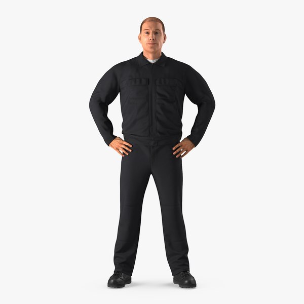 max worker black uniform standing