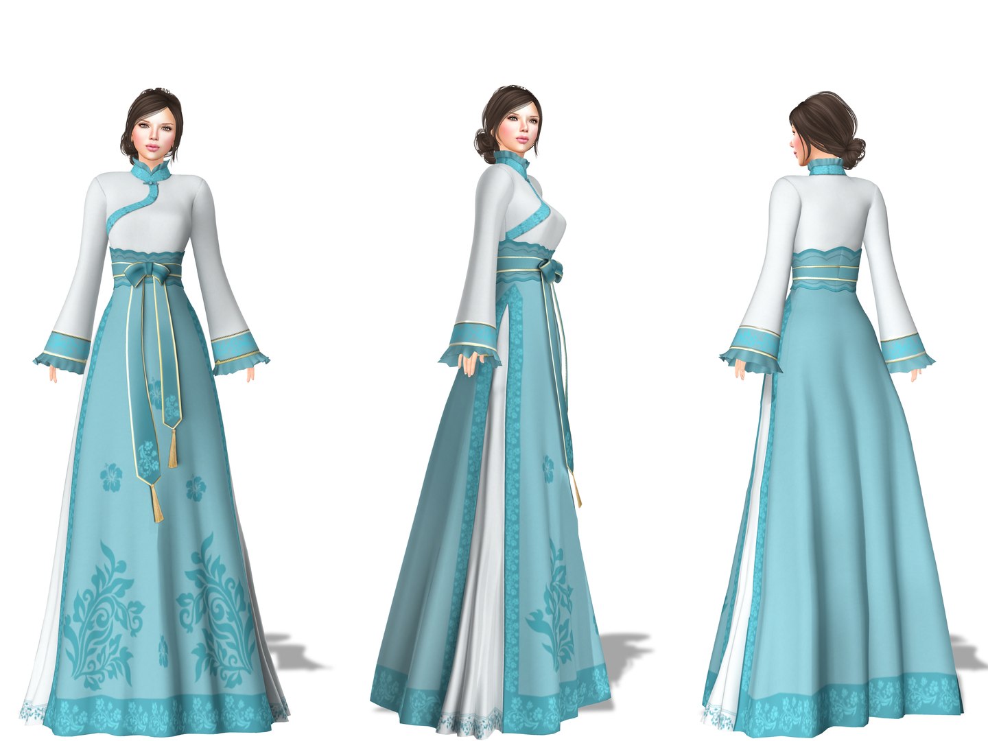 Asian Traditional Fancy Dress With Front Bow 3D - TurboSquid 2074385