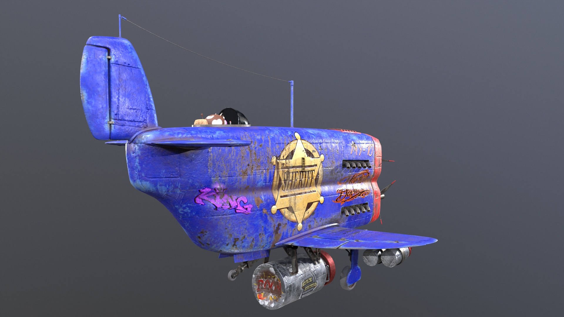 3D Model Stylized Realistic Dark Blue Airplane - TurboSquid 2110175
