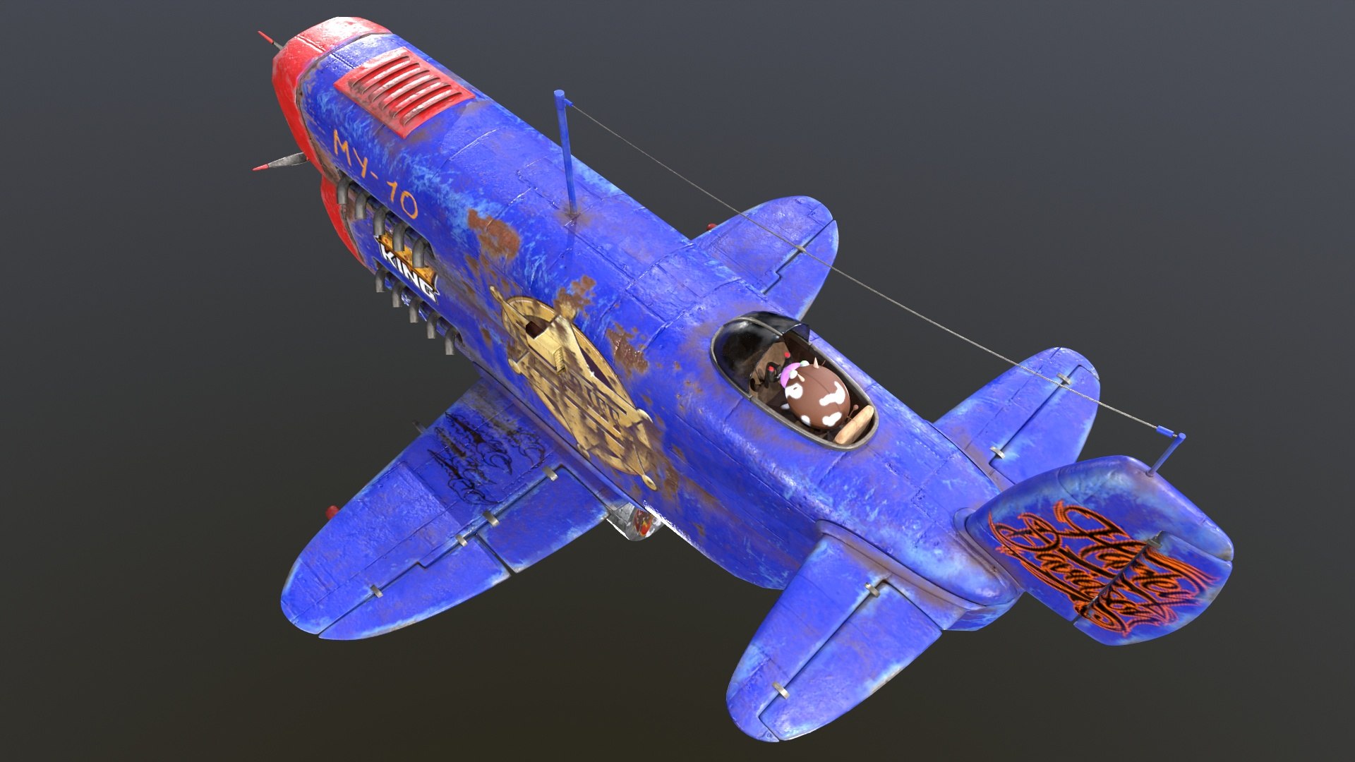 3D Model Stylized Realistic Dark Blue Airplane - TurboSquid 2110175