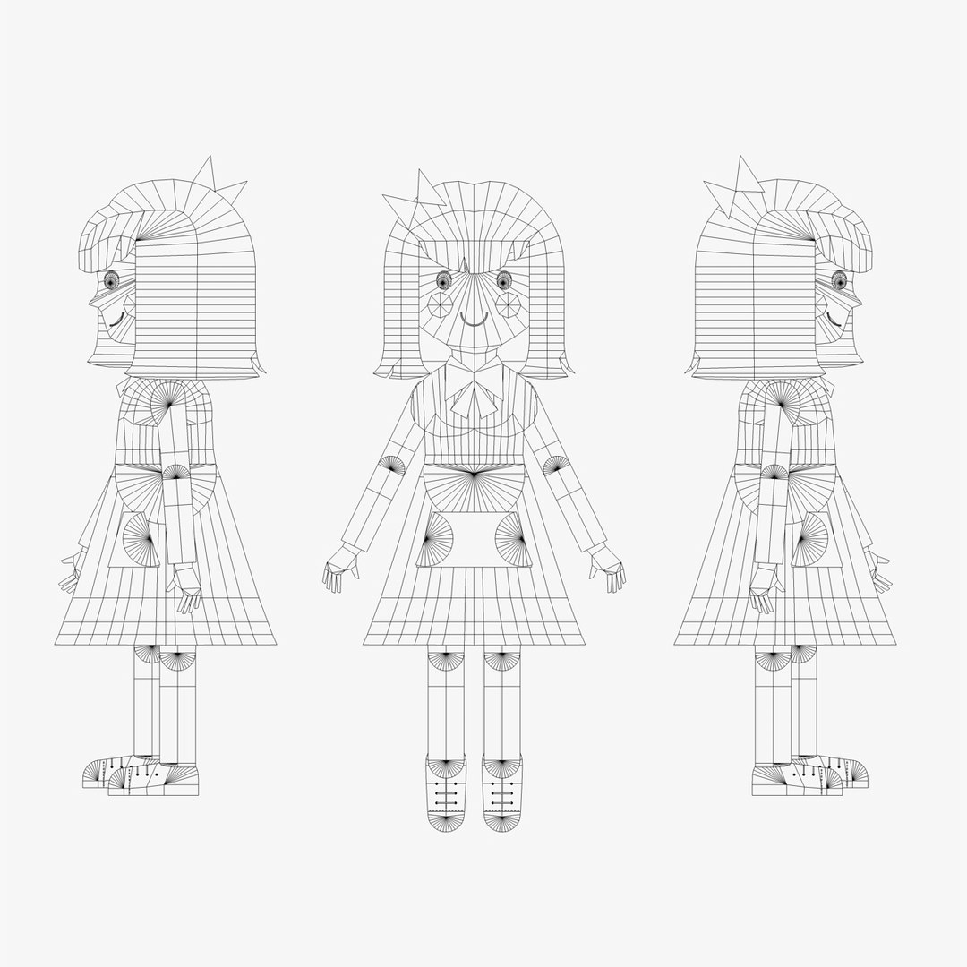 3d 2d Girl Character Model
