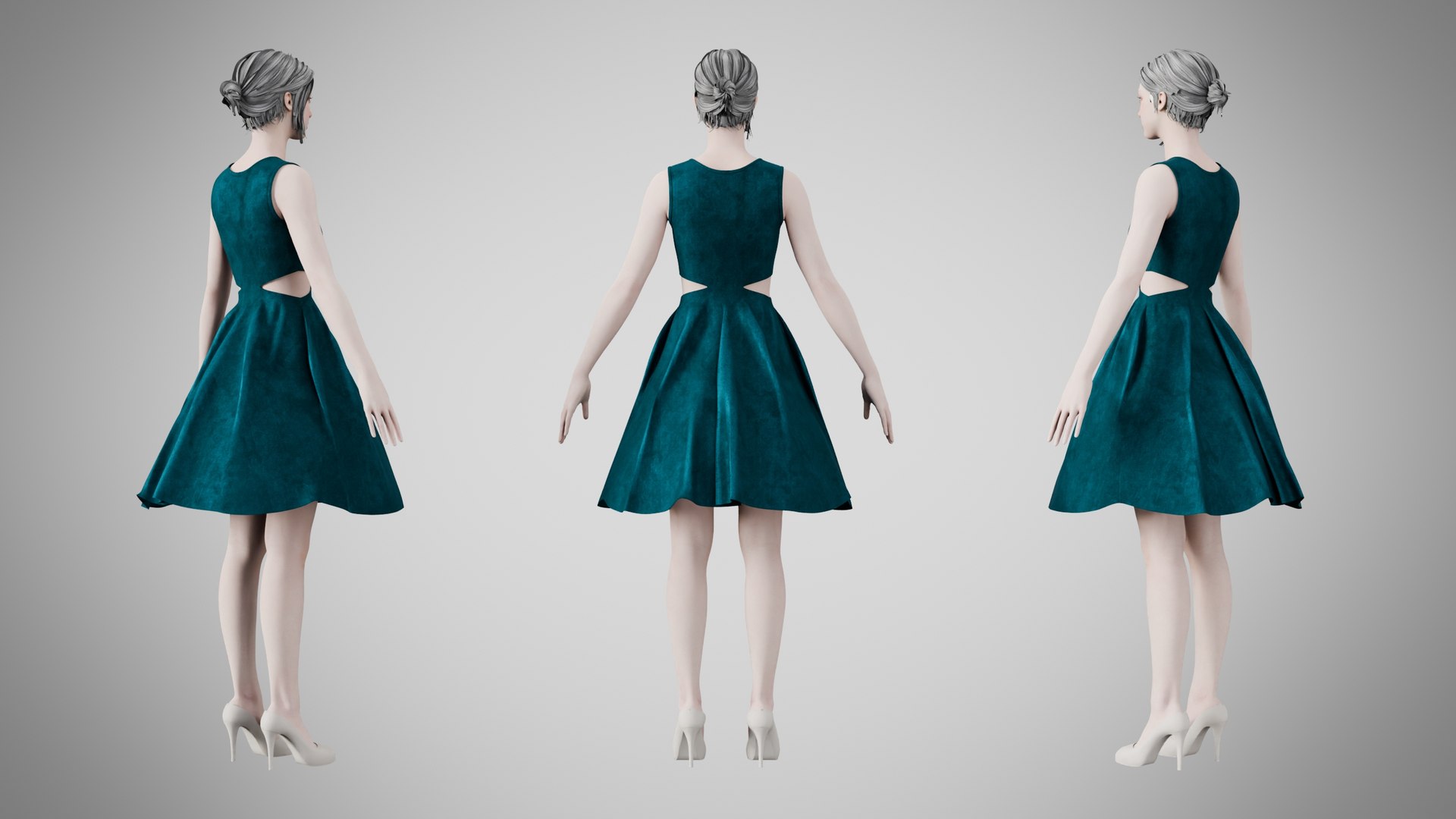3D Dress 33 Teal Velvet Model - TurboSquid 2502038