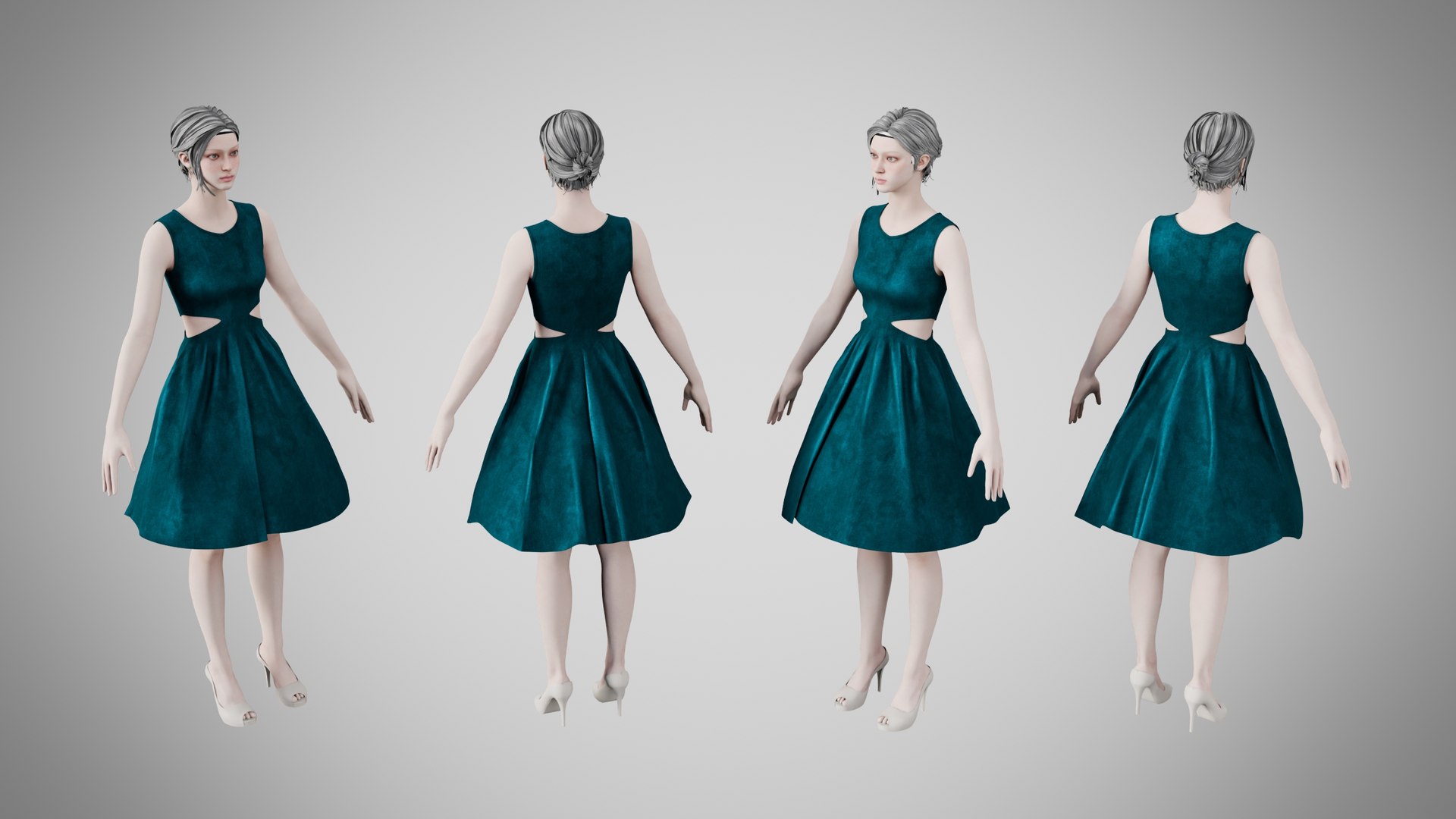 3D Dress 33 Teal Velvet Model - TurboSquid 2502038