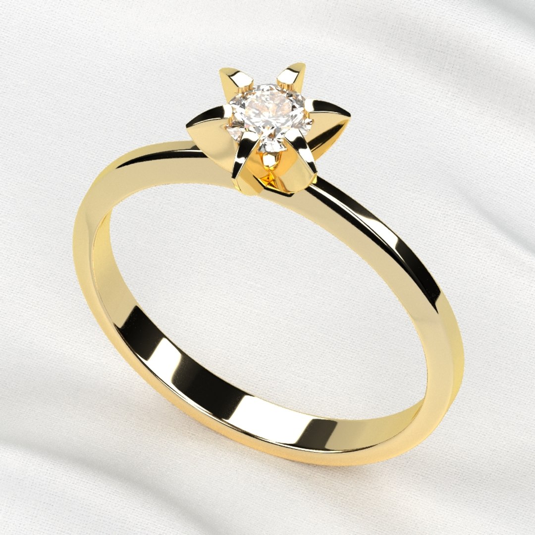 3D 4mm Diamond Fashion Gold Ring model - TurboSquid 1879841