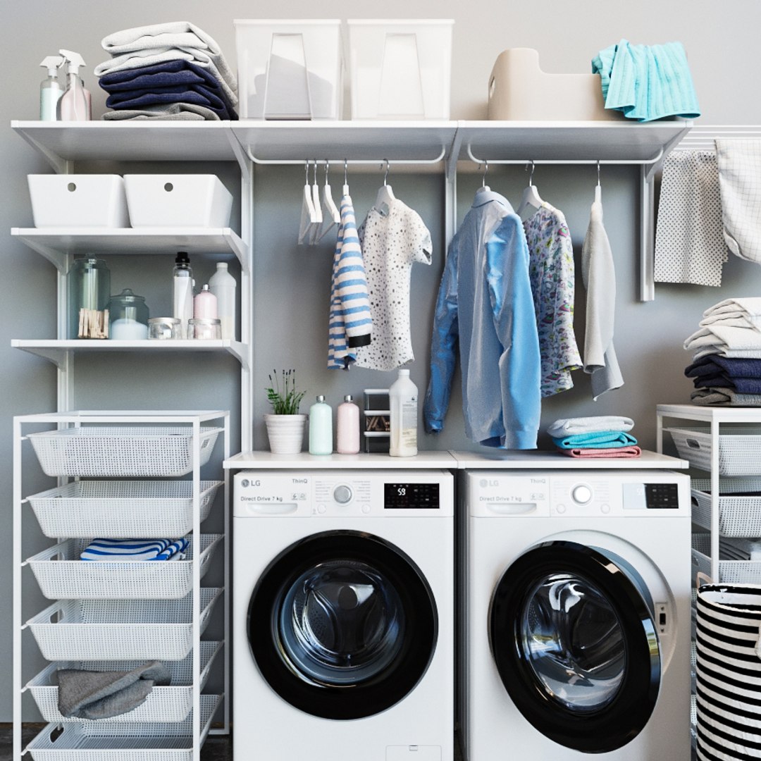 3D Model Washing Machine Laundry Set - TurboSquid 1601032