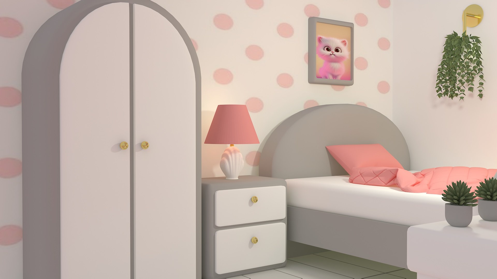 Isometric Pink Bedroom 3D Model - TurboSquid 2113008