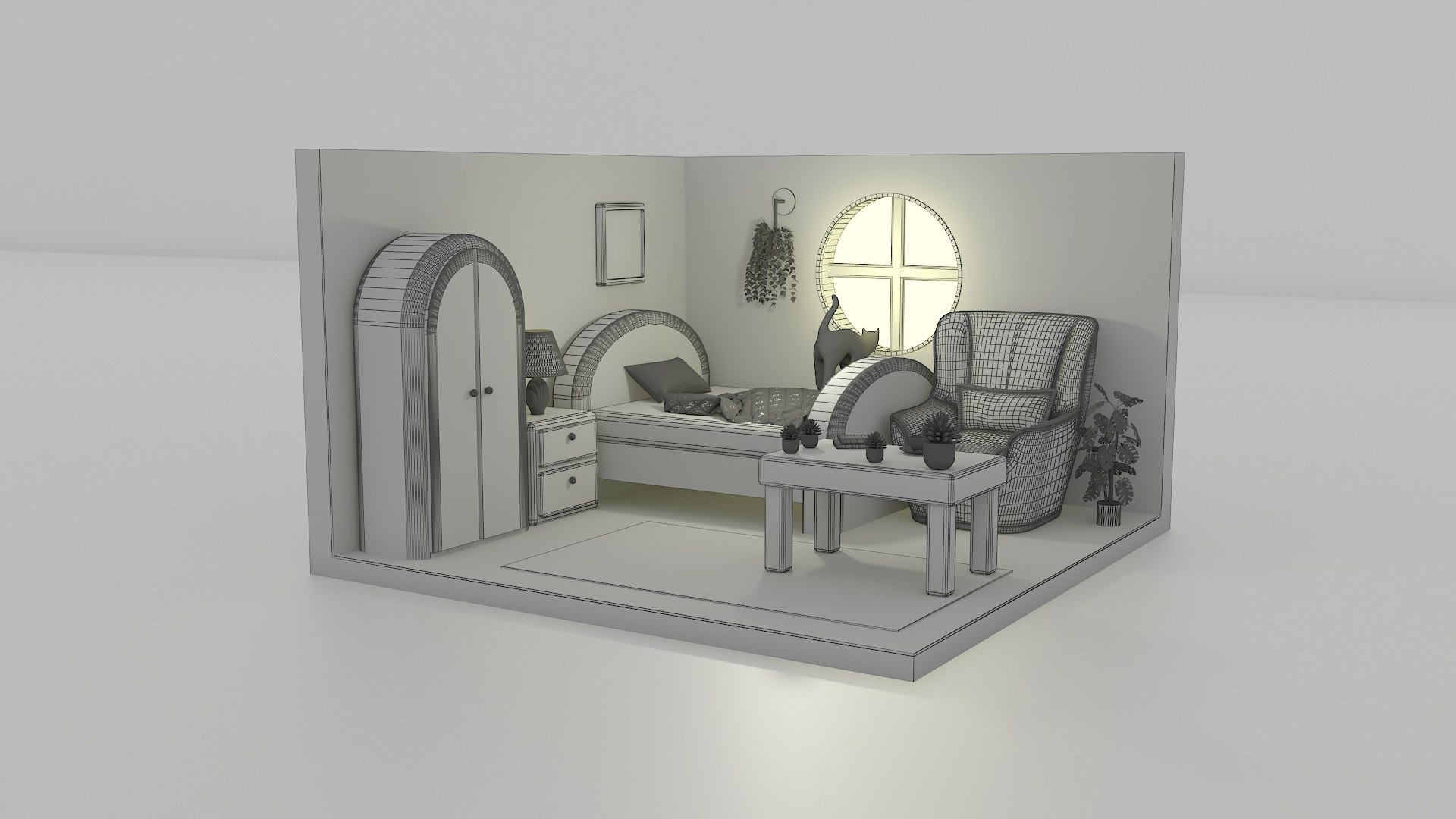 Isometric Pink Bedroom 3D Model - TurboSquid 2113008