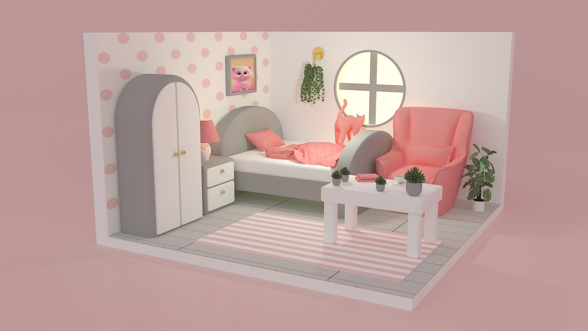 Isometric Pink Bedroom 3D Model - TurboSquid 2113008