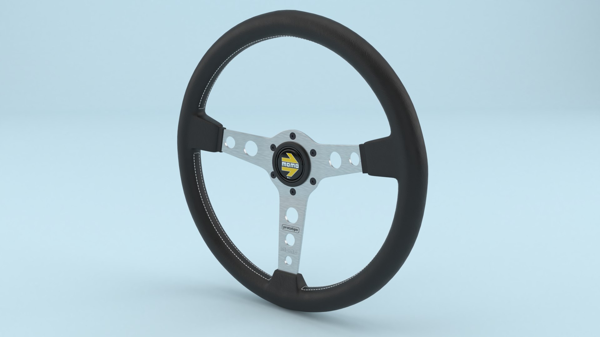 MOMO PROTOTIPO 370MM Black Leather Brushed Black Anodized 3D Model ...