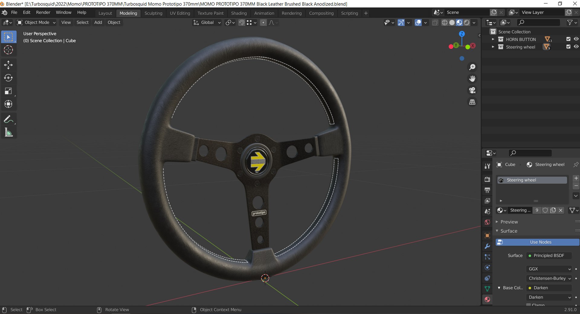 MOMO PROTOTIPO 370MM Black Leather Brushed Black Anodized 3D Model ...