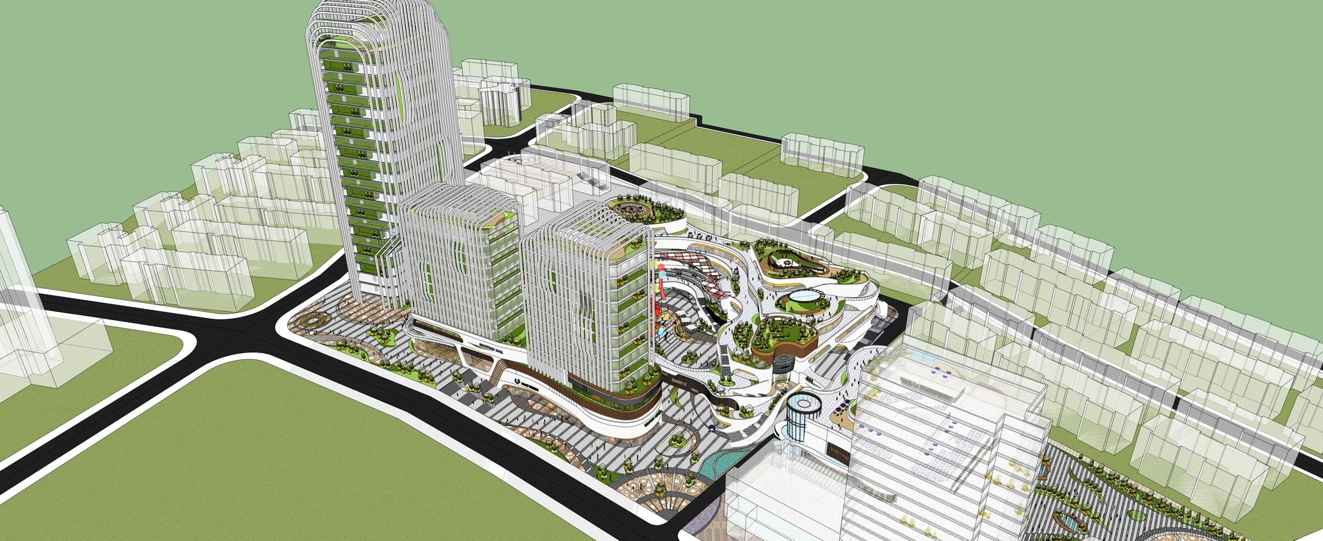 Modern city commercial street office building sketch design 3D ...
