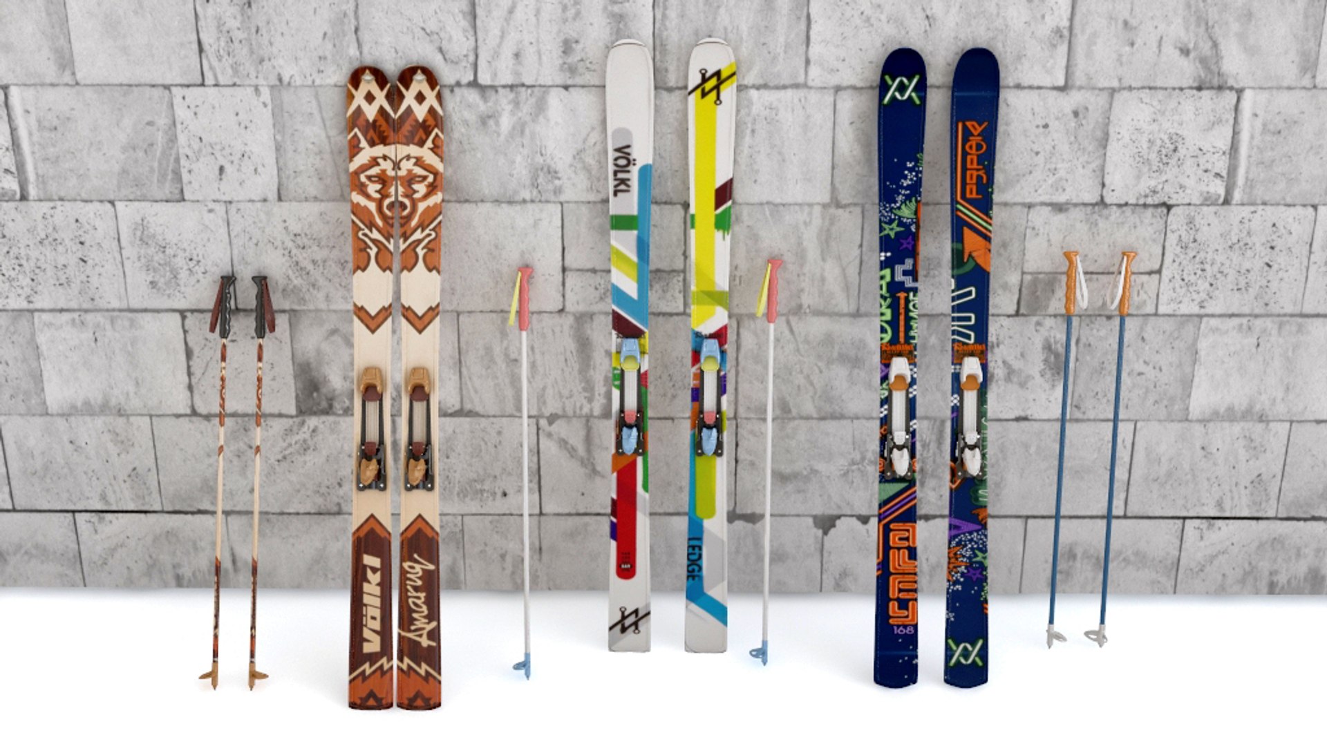 3d Model Skis Mountain