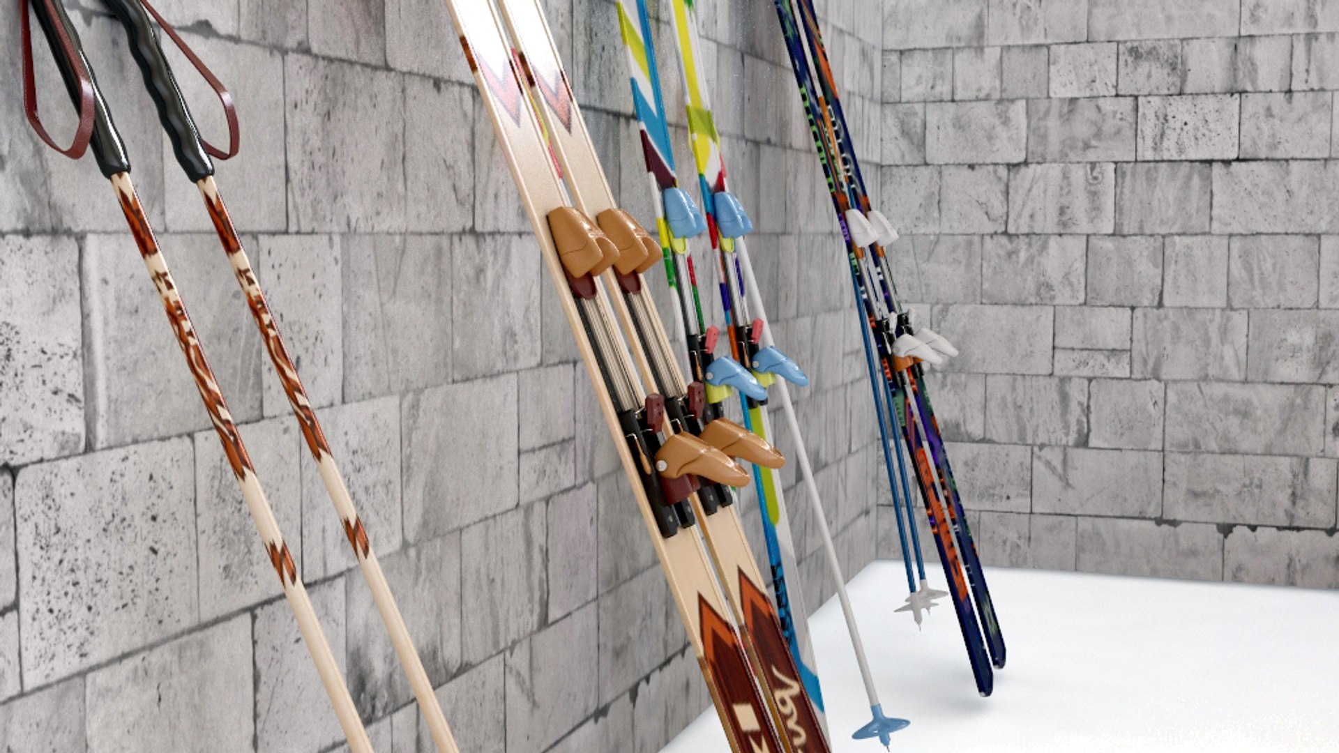 3d Model Skis Mountain