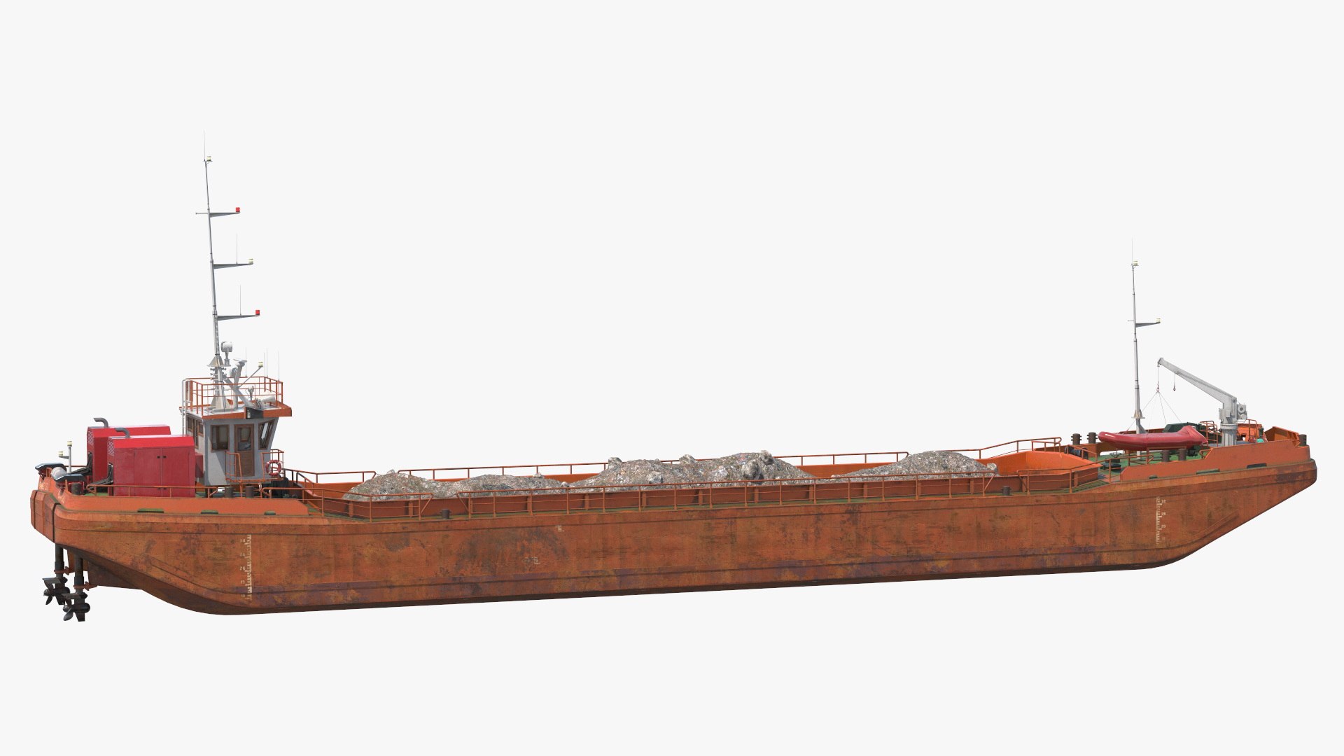 Split Hopper Barge With Rockfill Load Rusty Orange 3D Model ...