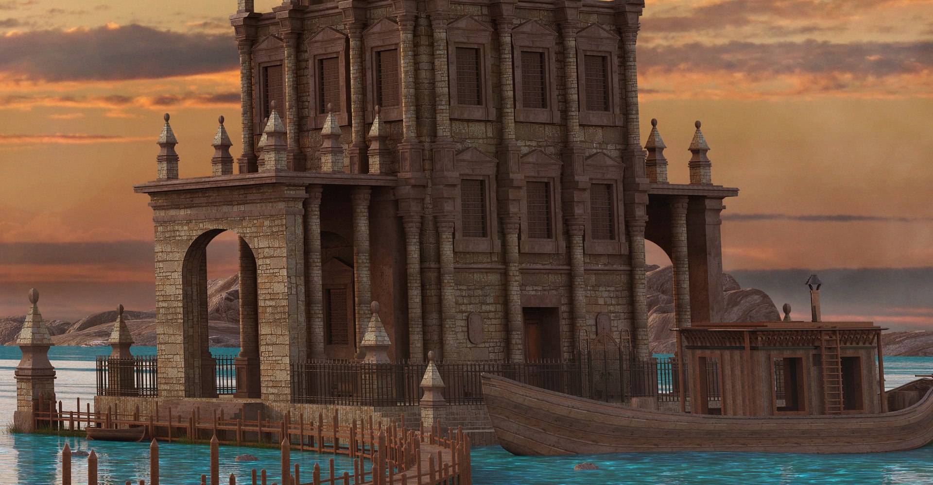 3D Fantasy Sunset Tower Model - TurboSquid 1335520