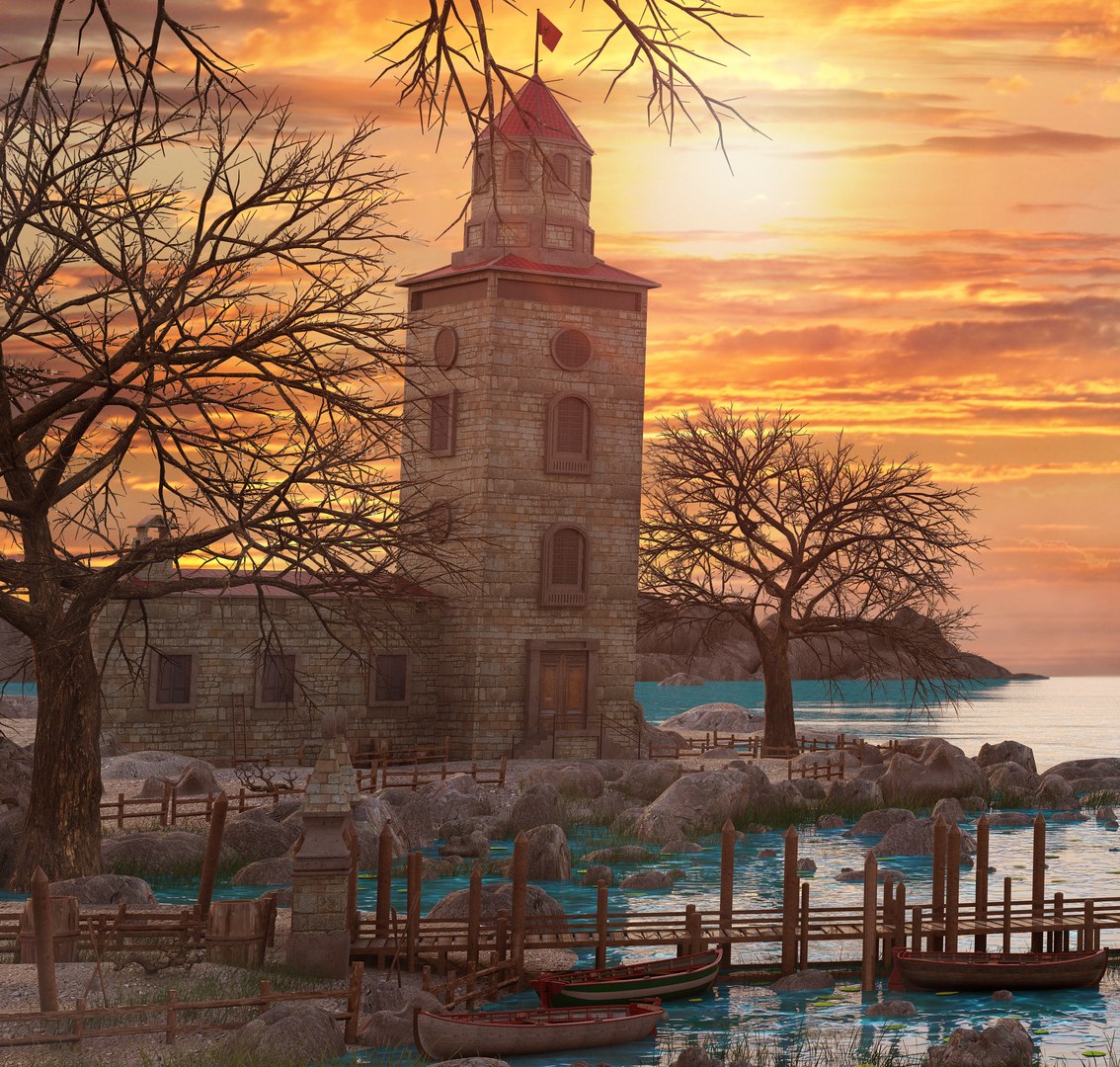 3D Fantasy Sunset Tower Model - TurboSquid 1335520