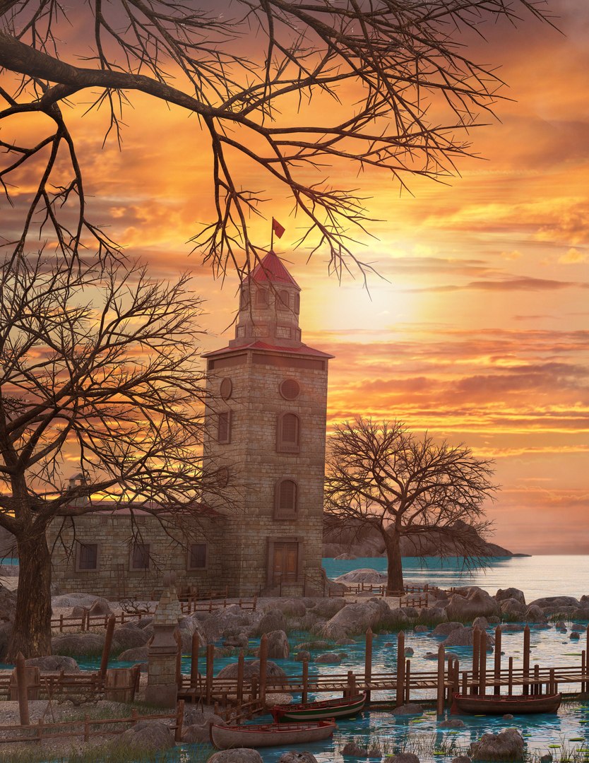 3D Fantasy Sunset Tower Model - TurboSquid 1335520