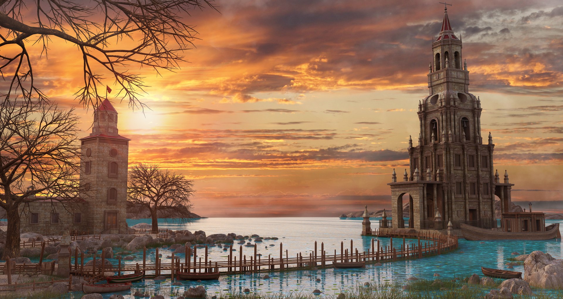 3D fantasy sunset tower model - TurboSquid 1335520