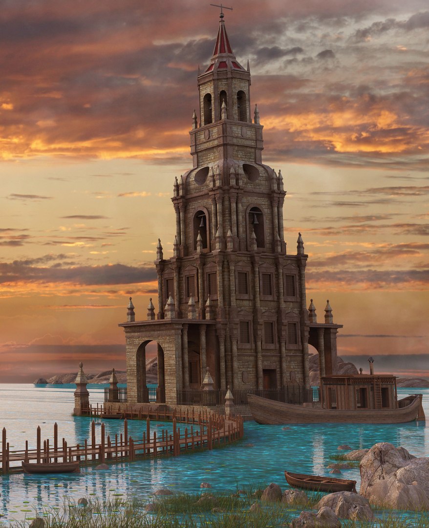 3D Fantasy Sunset Tower Model - TurboSquid 1335520